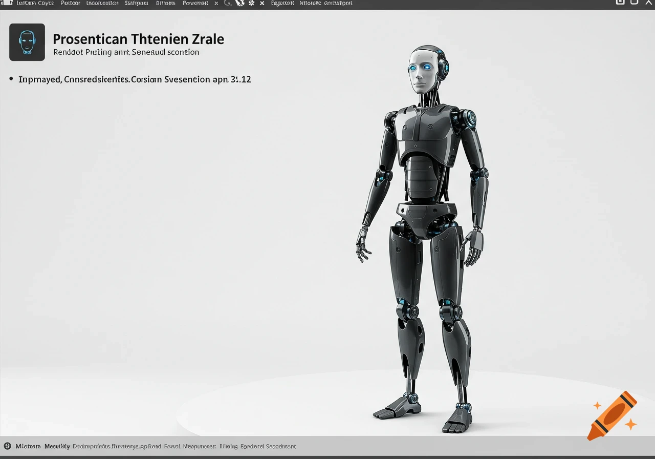 Photorealistic gray robot standing on a white surface. on Craiyon
