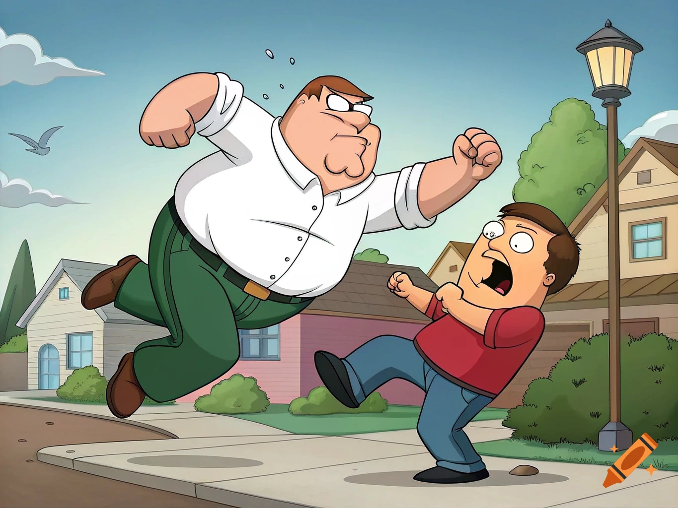 Cartoon of Peter Griffin jumping to punch another character on a ...