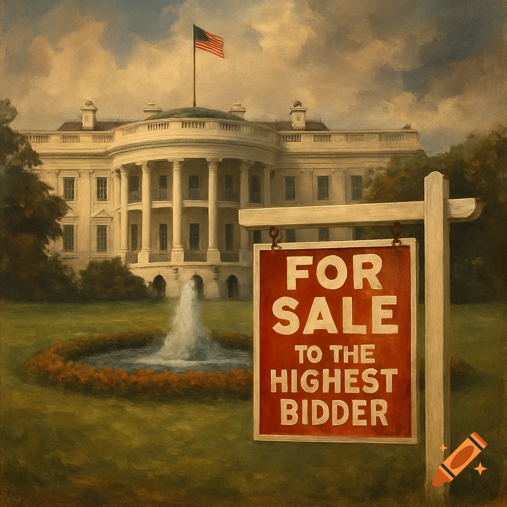 Oil painting of the White House with a 'For Sale to the Highest Bidder ...