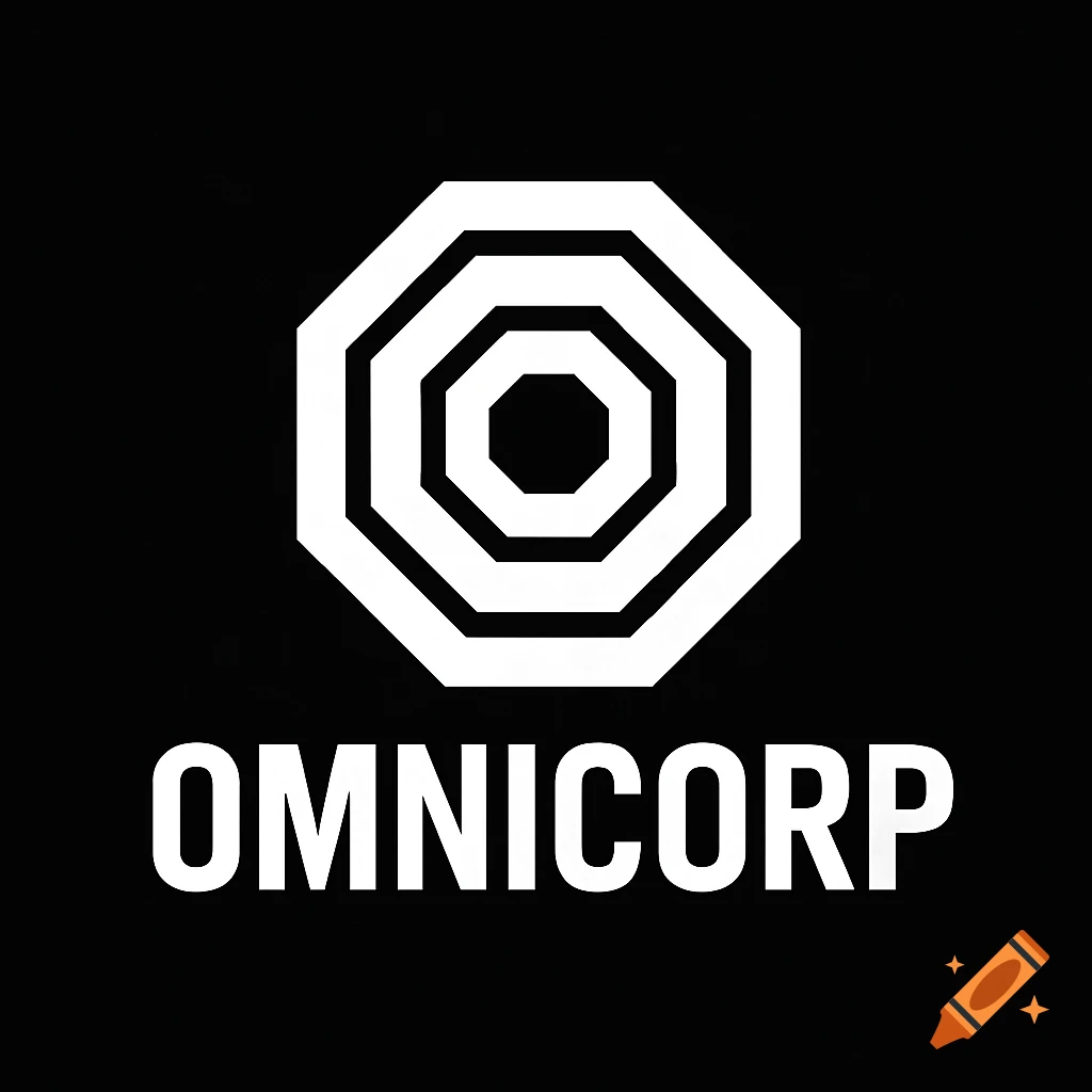 A black and white logo with concentric octagons above the word OMNICORP ...