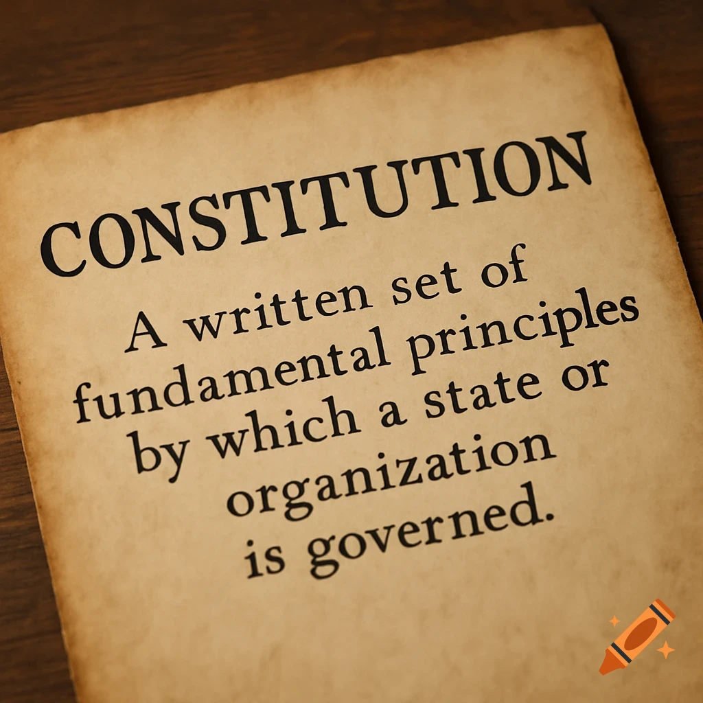 Close-up photo of a document titled 'CONSTITUTION' with its definition ...