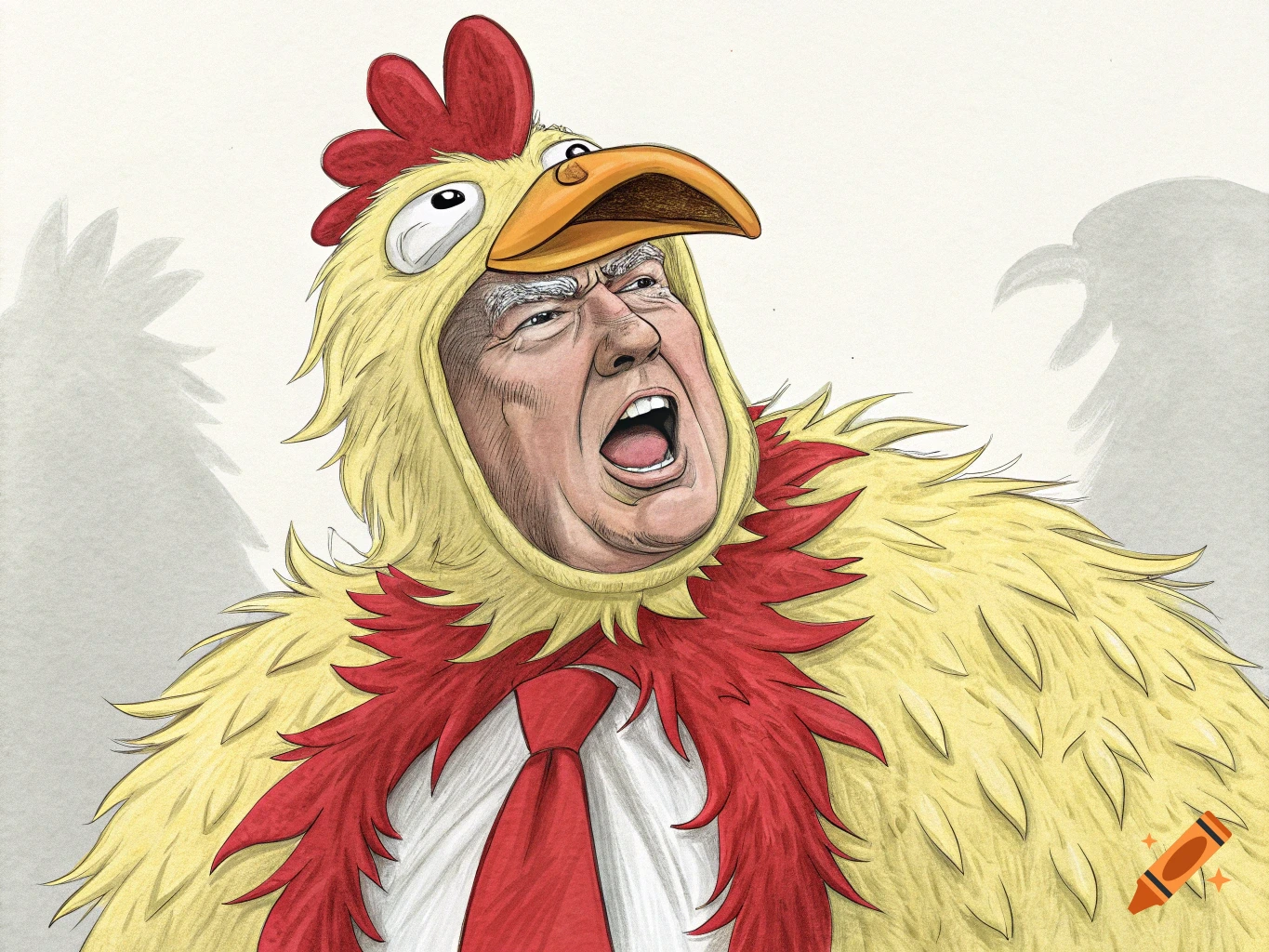 Illustration of Donald Trump wearing a chicken mascot costume on Craiyon