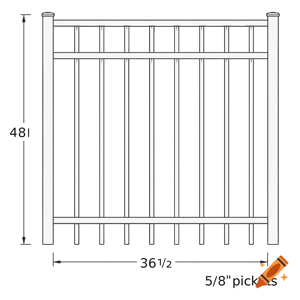 Dimensional diagram of a fence panel showing height, width, and picket ...