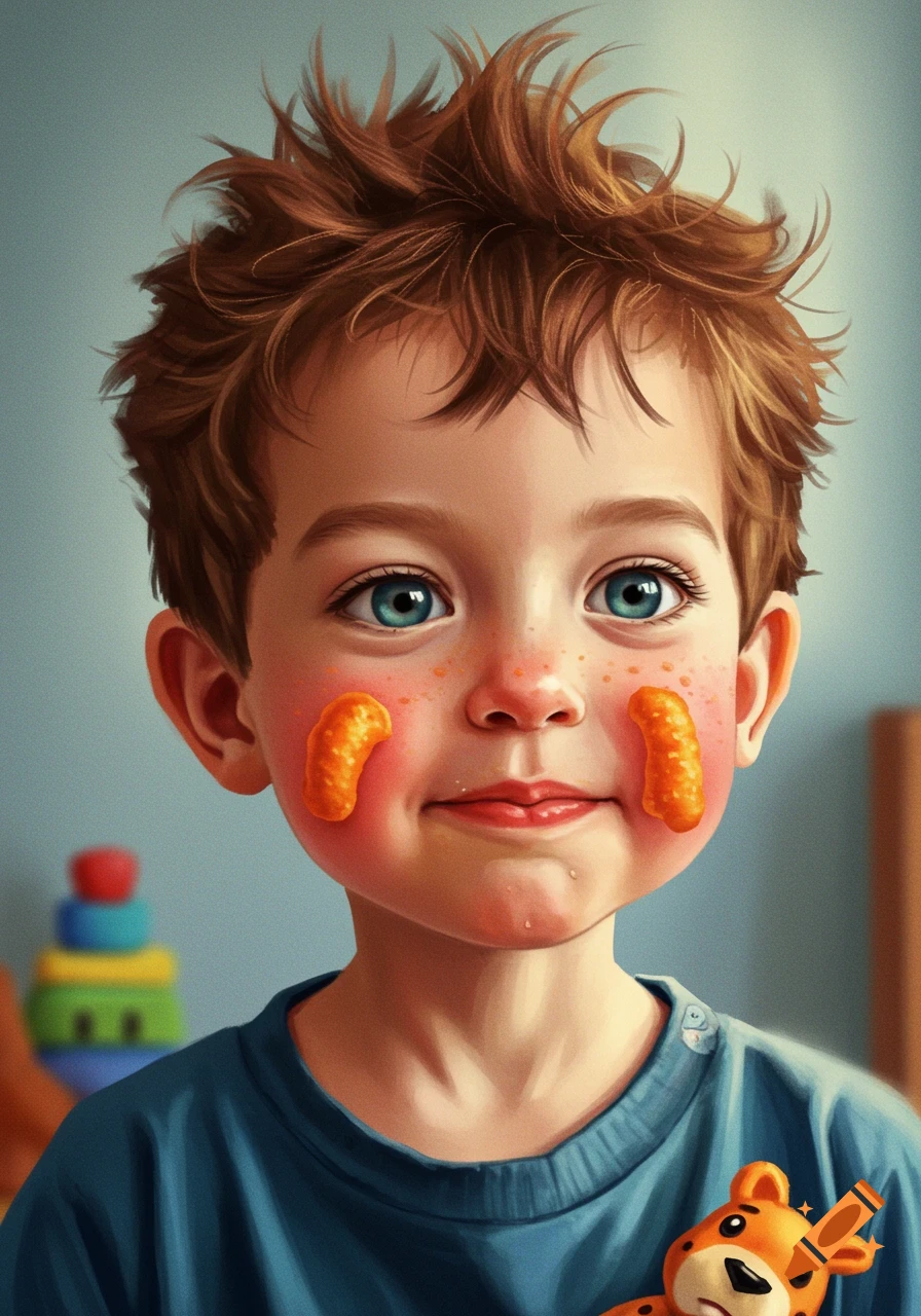Close-up digital illustration portrait of a young boy smiling with ...