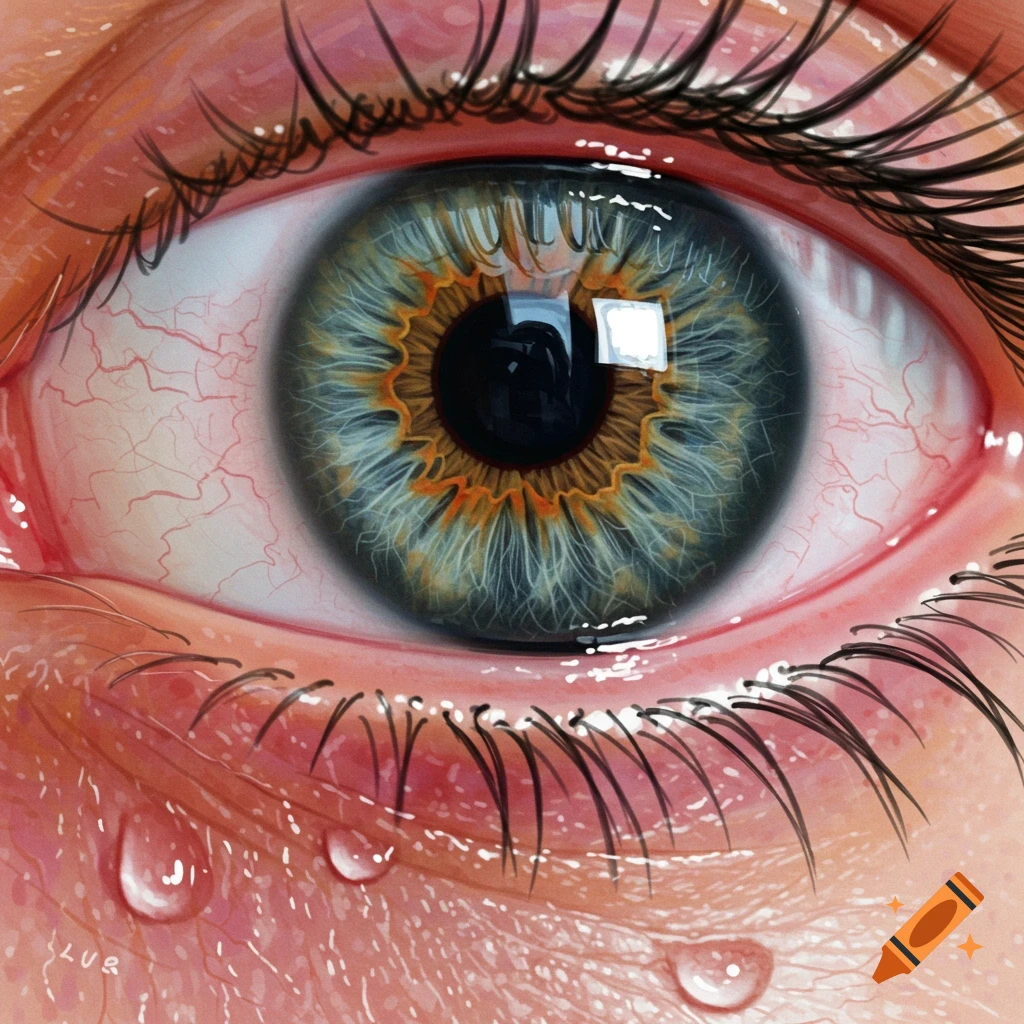 Close up of a highly detailed human eye with tears. on Craiyon