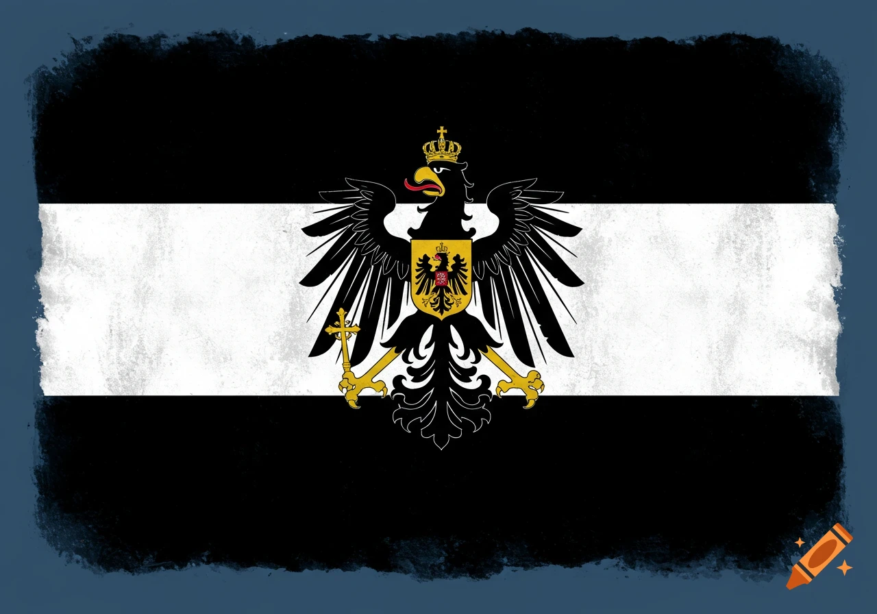 A Prussian flag with black, white, black stripes and a central eagle ...