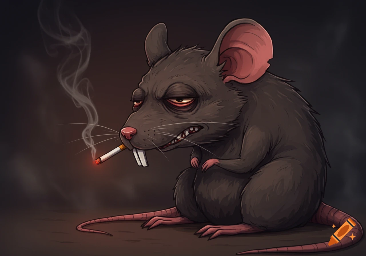 Cartoon rat smoking a cigarette on Craiyon