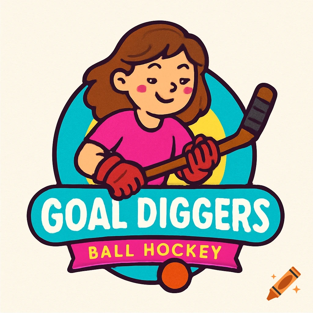 Cute cartoon logo for Goal Diggers ball hockey team with female ...