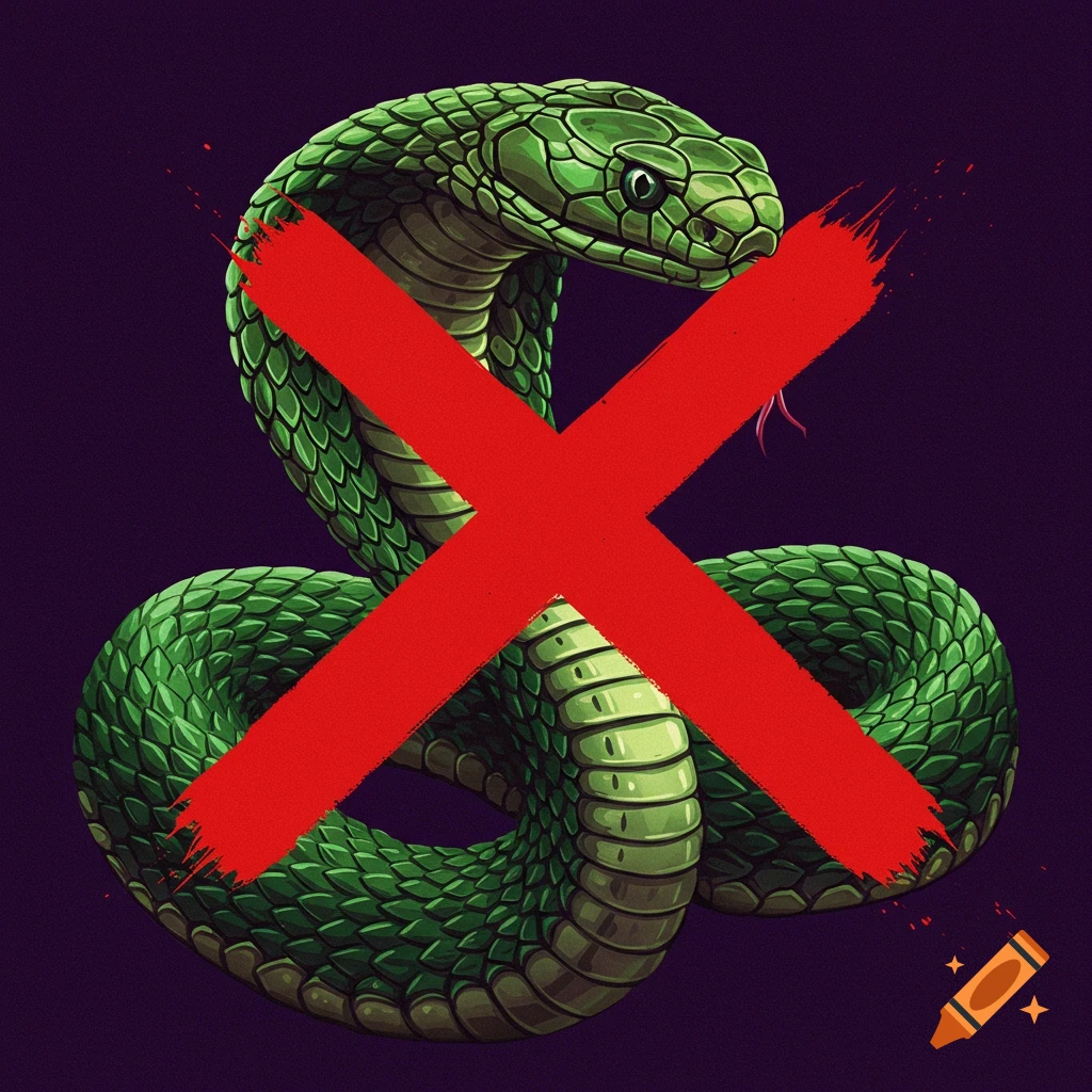 Stylized green cobra snake with a red cross over it on Craiyon