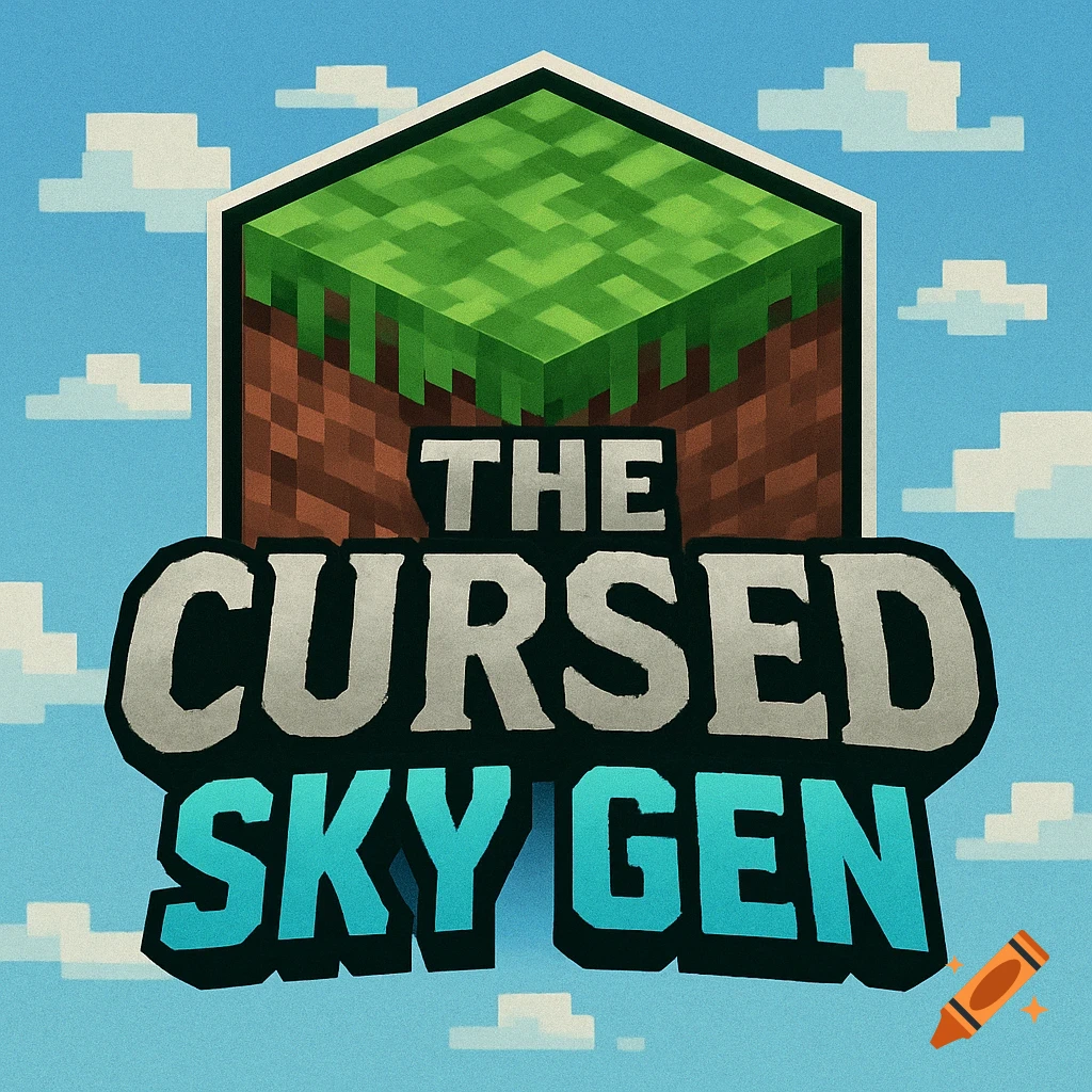 Minecraft logo with a grass block and text 'THE CURSED SKY GEN' against ...