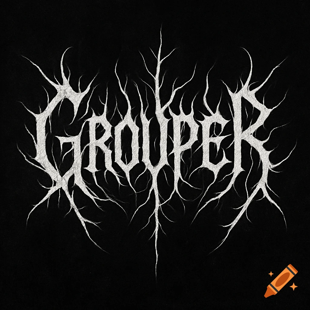 White spiky black metal band logo for GROUPER on black background on ...