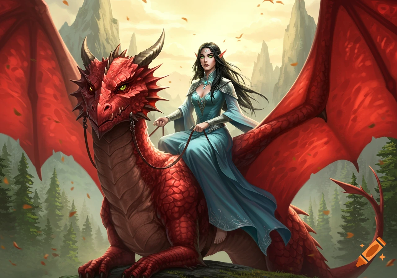 Fantasy illustration of a high elf female with black hair and green ...