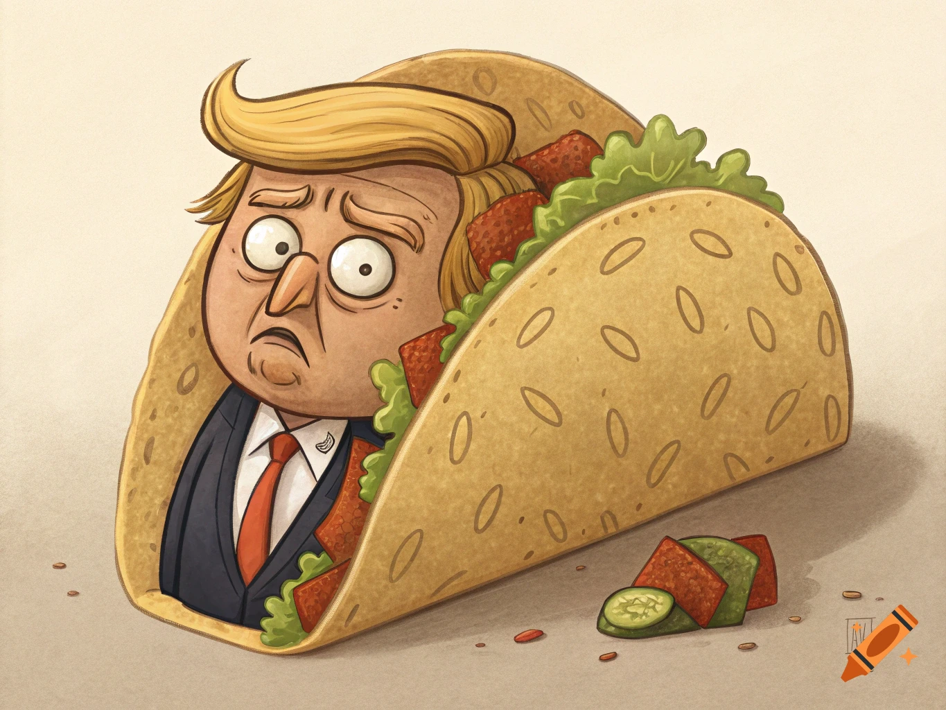 Cartoon illustration of Donald Trump's head and upper body looking ...