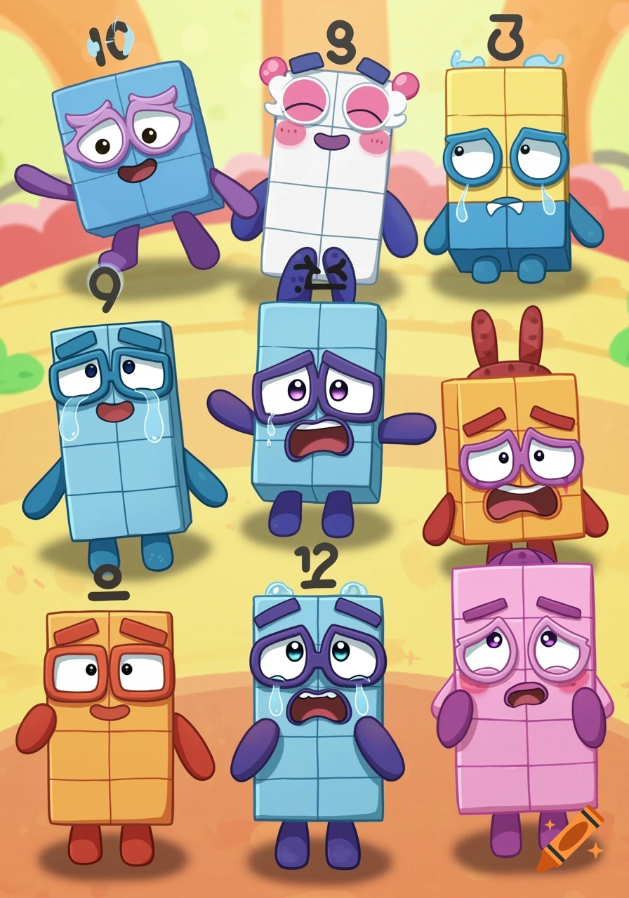 Cartoon characters from Numberblocks show different emotions with ...