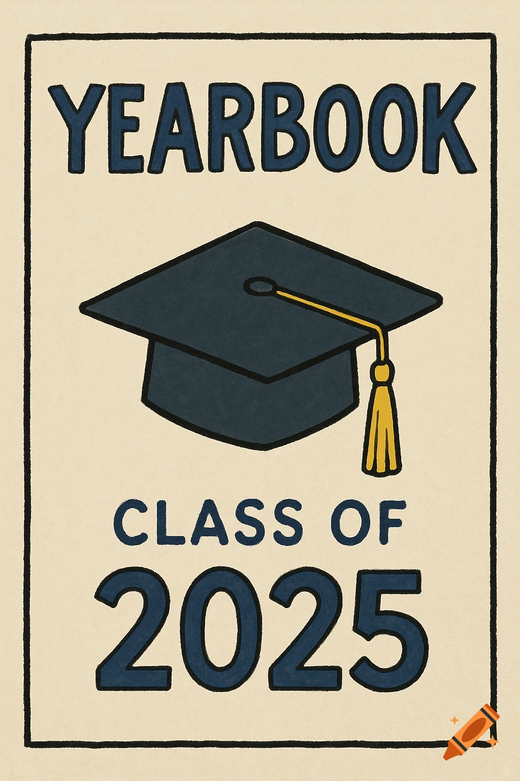 Illustration of a yearbook cover with a graduation cap and the text ...