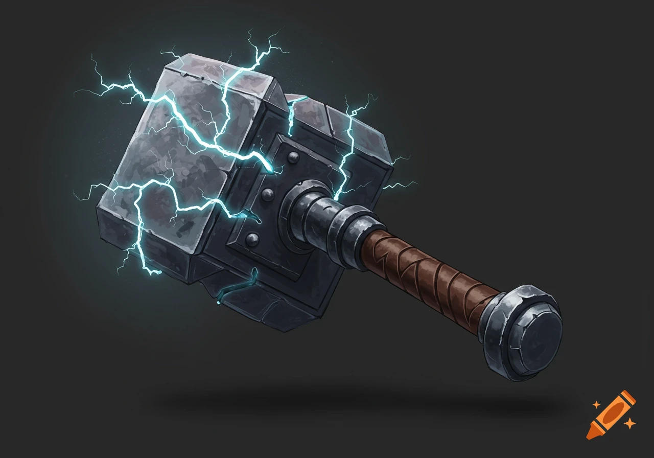 A fantasy maul or hammer with lightning arcing around its head. on Craiyon