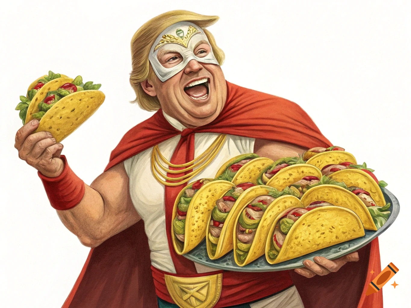 Illustration of Donald Trump dressed as Nacho Libre holding and eating ...
