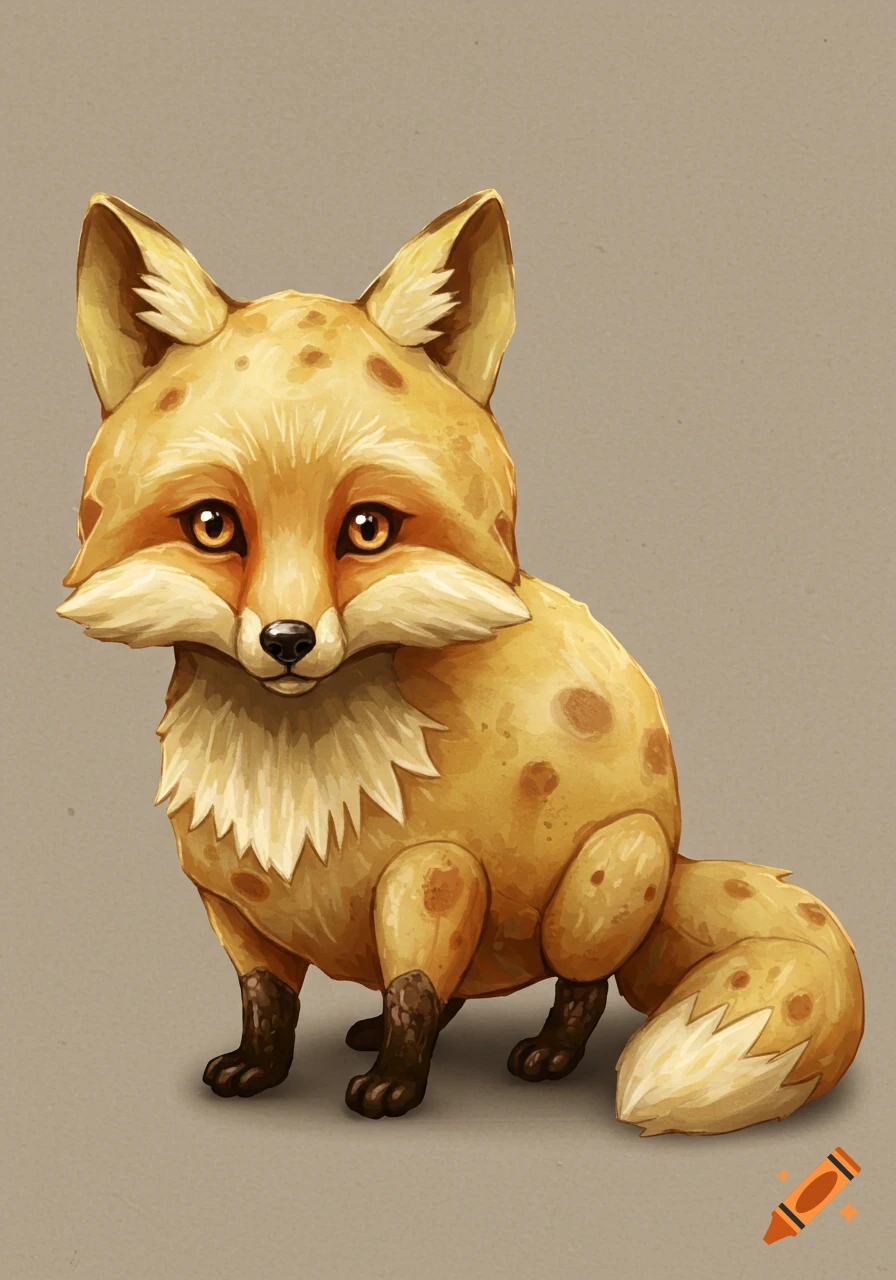 A stylized illustration of a fox with a potato texture. on Craiyon