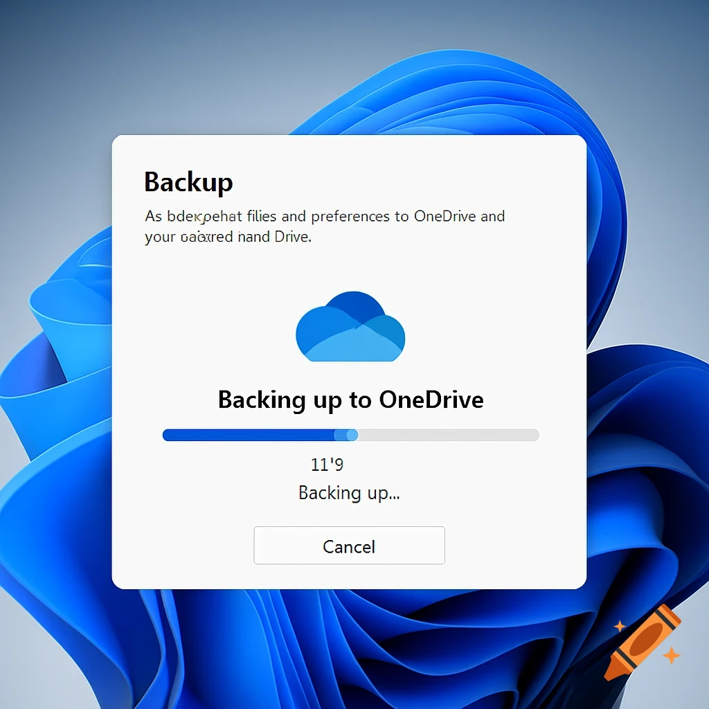 A screenshot of a Windows 11 backup progress dialog window. on Craiyon