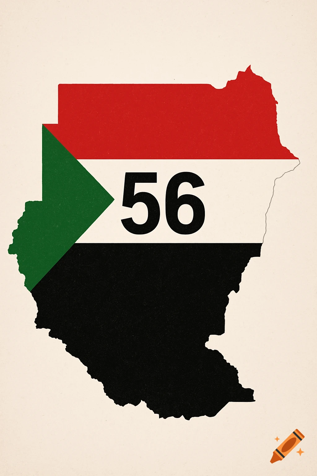 Map of Sudan with flag colors and number 56 on Craiyon