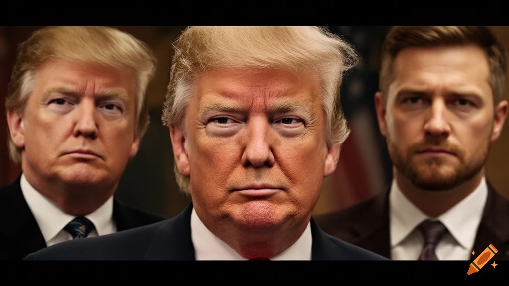 Photorealistic portrait of three men in suits, including one resembling ...