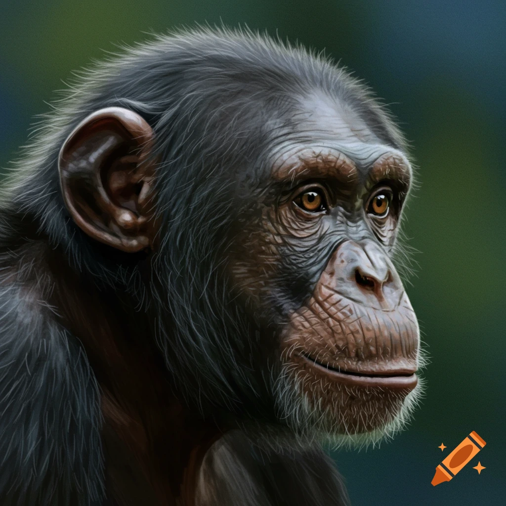 Realistic portrait of a chimpanzee head looking right on Craiyon