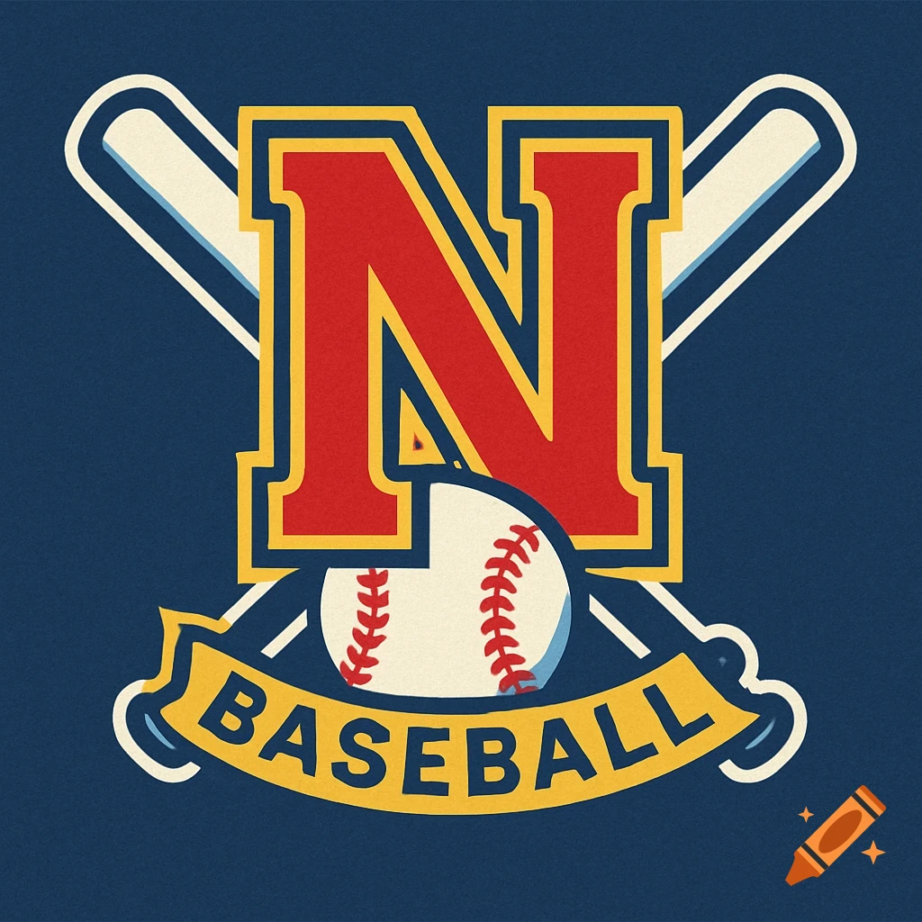 Baseball logo with a large red and yellow letter N, a baseball, and ...