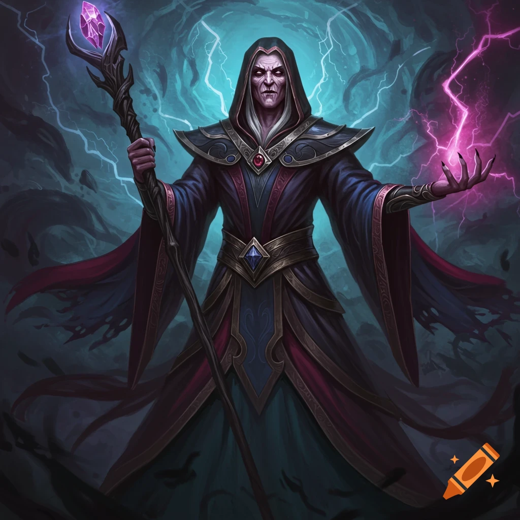 A hooded dark wizard casts a spell. on Craiyon