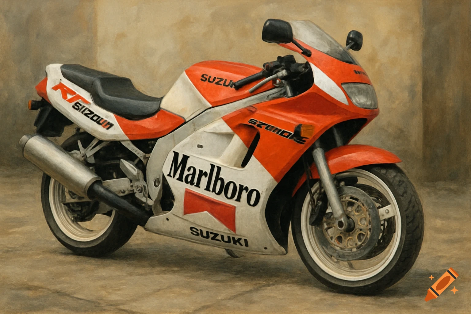 A red and white racing motorcycle with Marlboro decals. on Craiyon