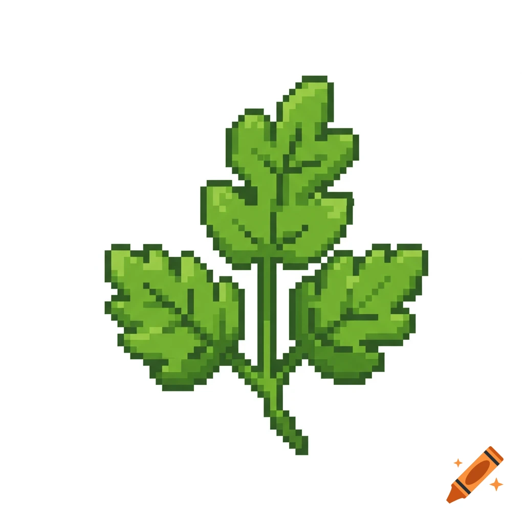 Pixel art illustration of a green plant branch with three leaves. on ...