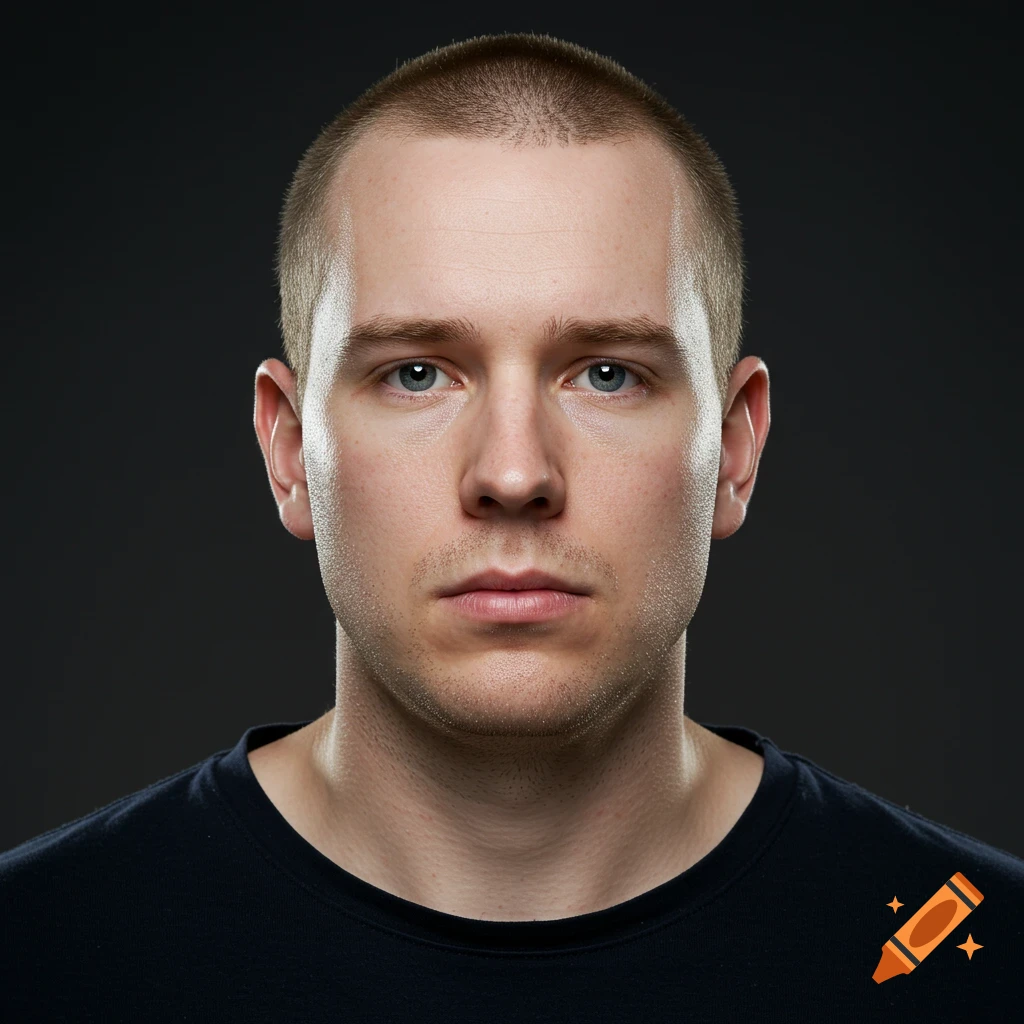 Close-up studio portrait of a man with a buzz cut. on Craiyon