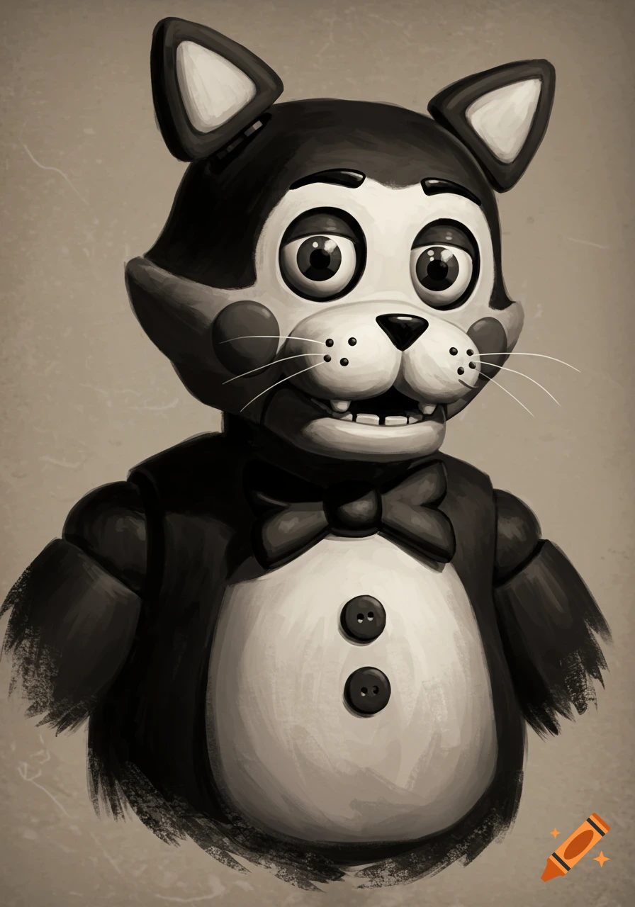 Digital painting portrait of a black and white cat animatronic wearing ...