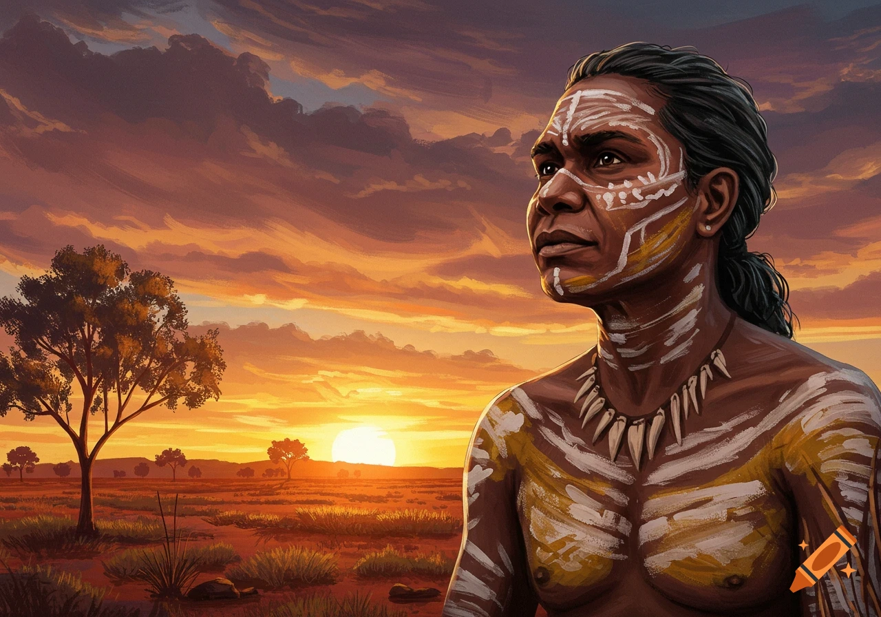 Digital painting of an Australian Indigenous person with face and body ...