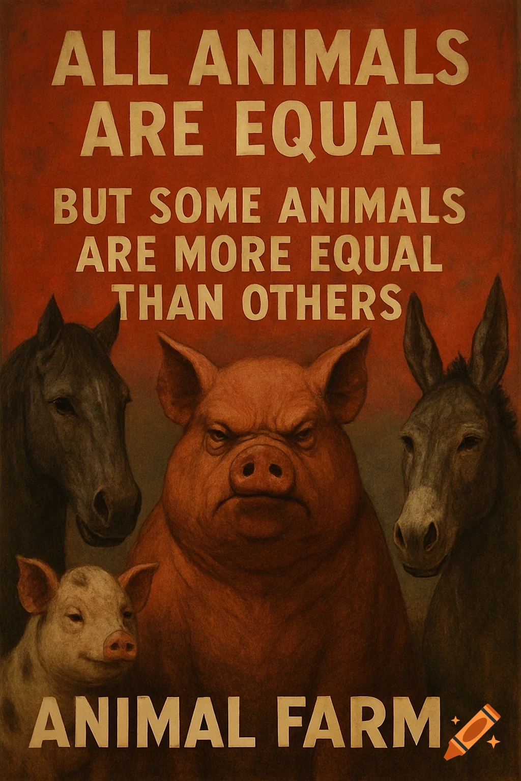 A propaganda-style poster for Animal Farm featuring a pig, horse, and ...