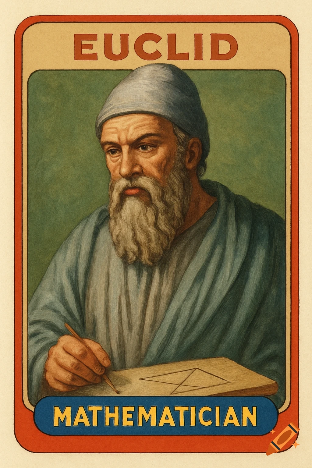 Baseball card style portrait of Euclid holding a stylus and tablet ...
