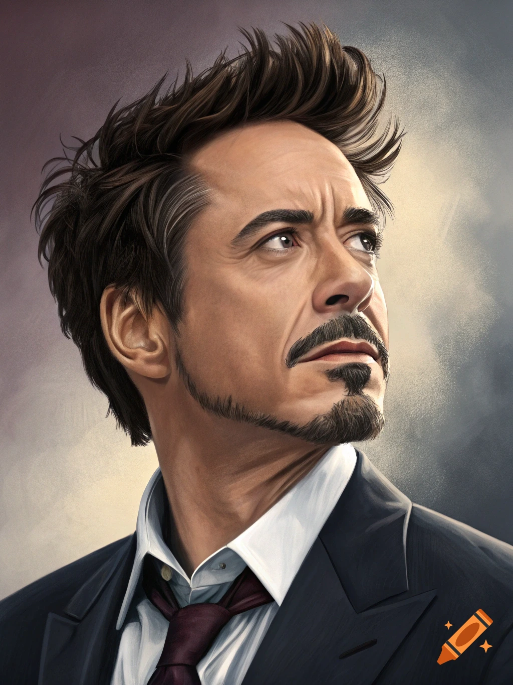 Digital illustration of actor Robert Downey Jr. on Craiyon