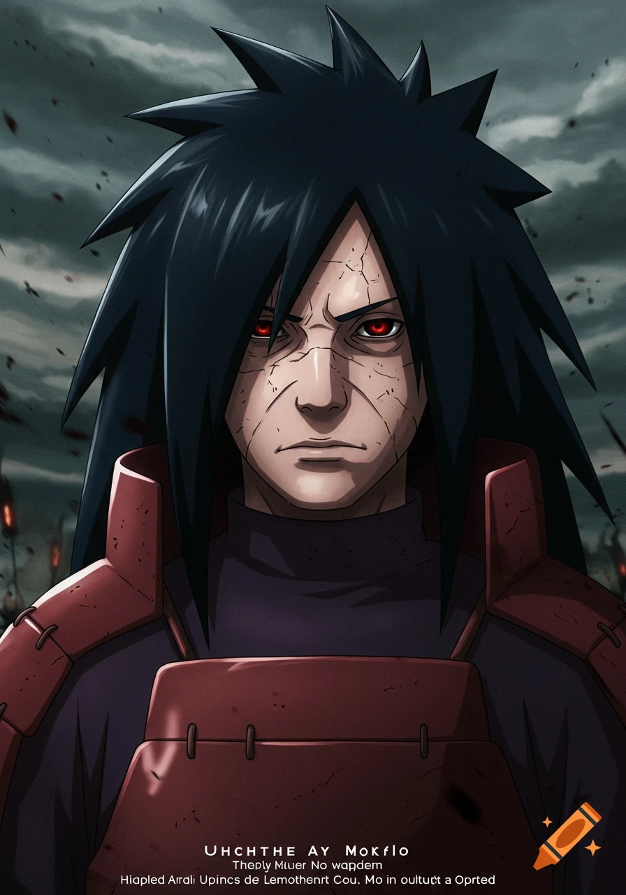 Anime portrait of Madara Uchiha with red eyes and scars, wearing red ...