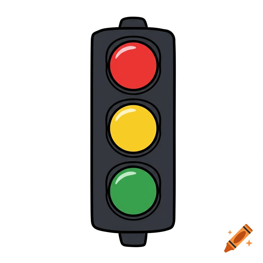 A 2D clipart style drawing of a traffic light with red, yellow, and ...
