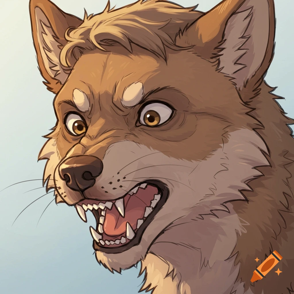 Close-up comic book style portrait of an anthropomorphic wolf snarling ...