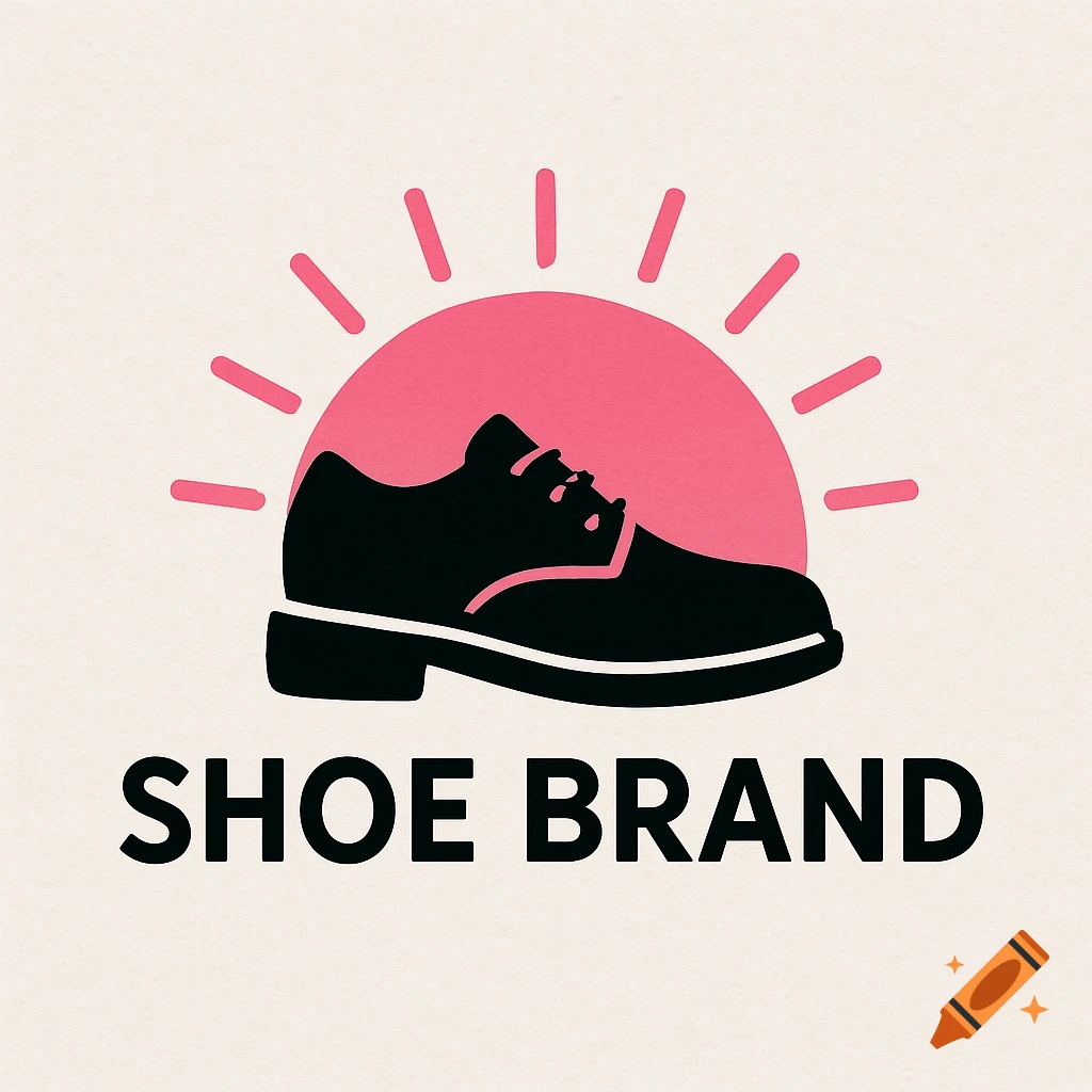 A black shoe silhouette logo above the text 'SHOE BRAND', with a pink ...