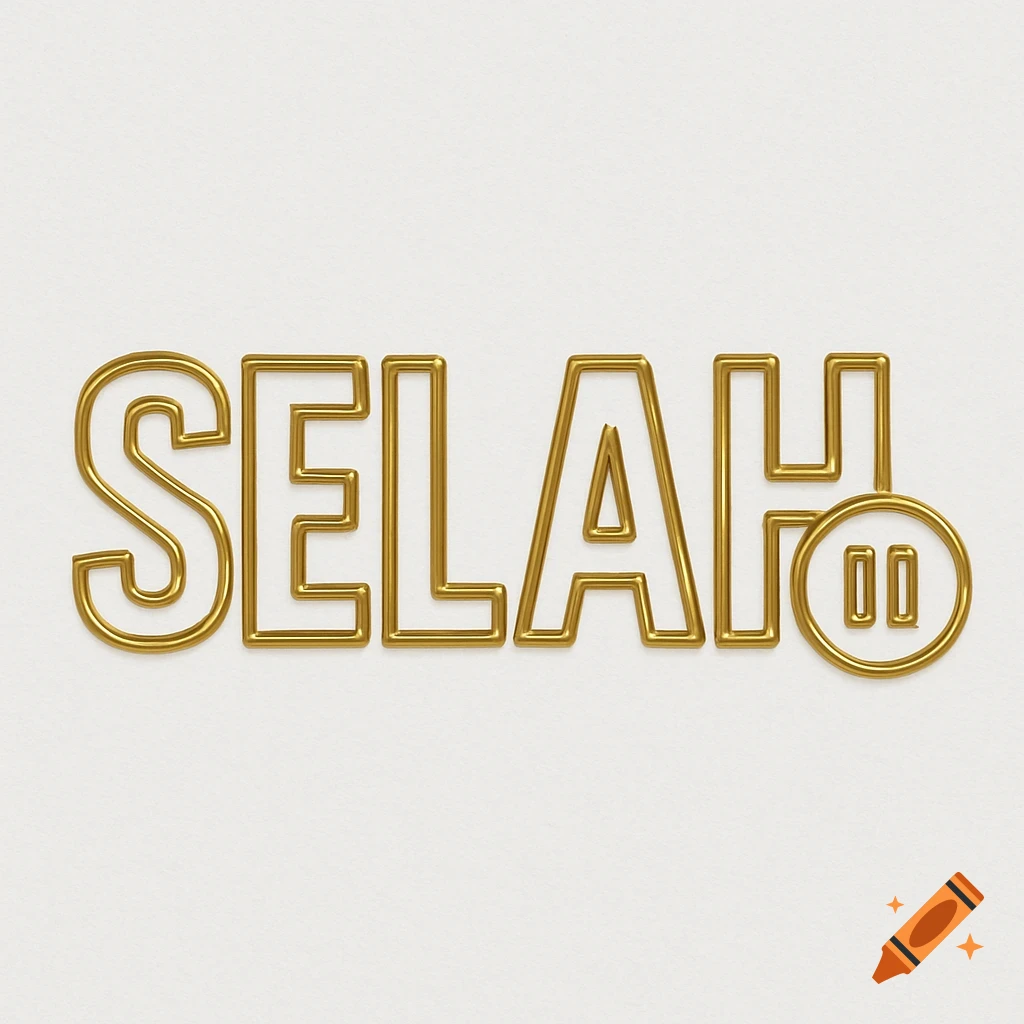 Gold outline logo reading SELAH with a pause icon on Craiyon