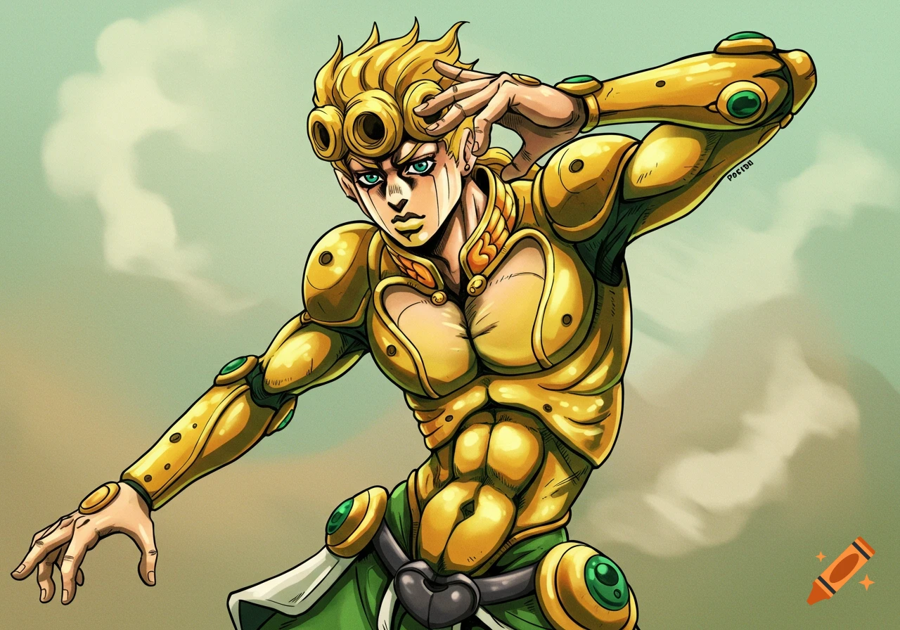 Anime illustration of Giorno Giovanna as Golden Experience Requiem in a ...