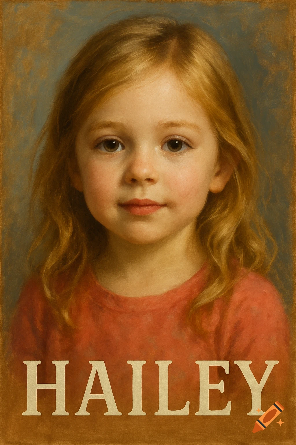 Painting portrait of a young girl with text 'Hailey' at the bottom. on ...