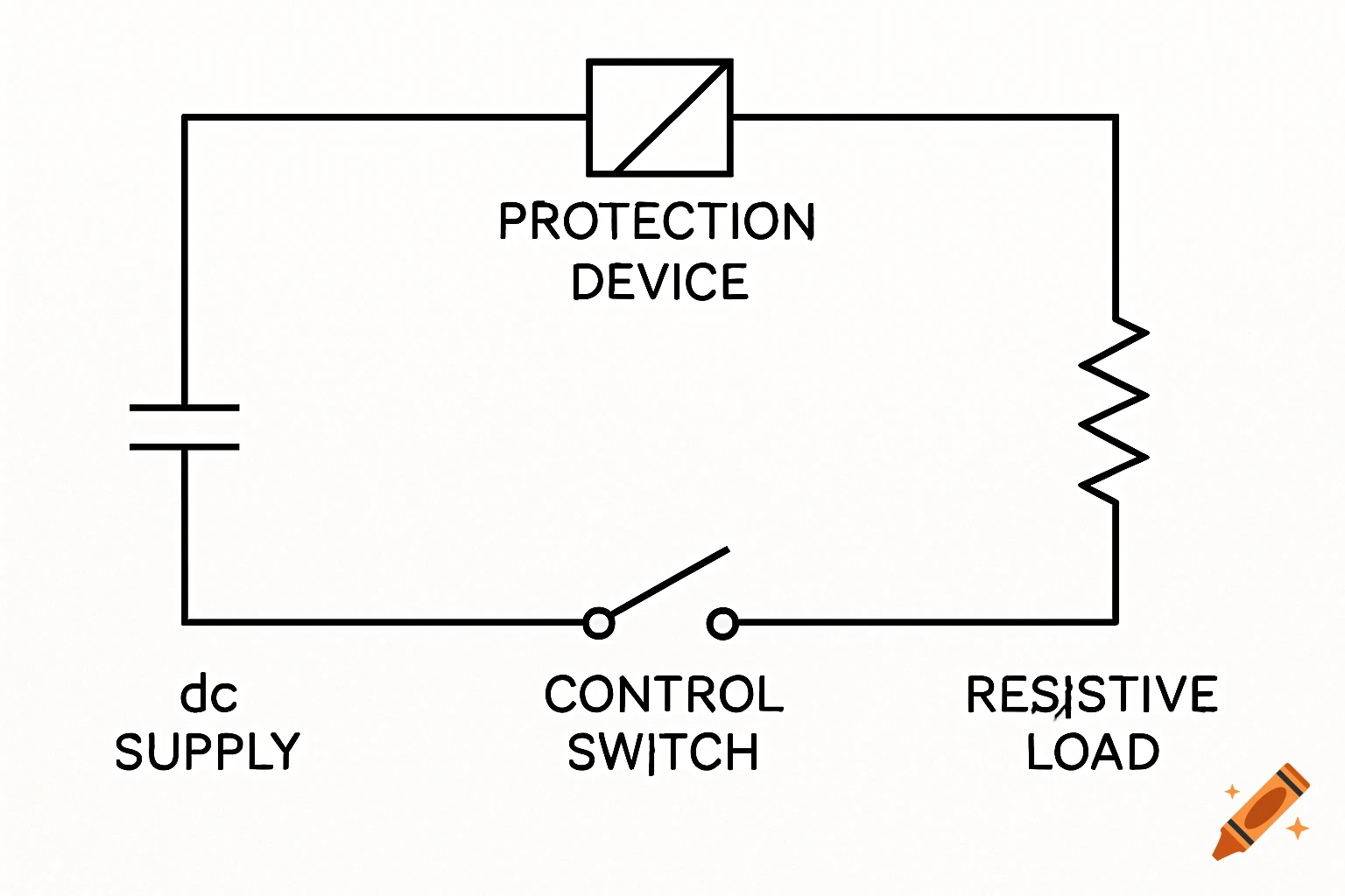 Diagram of a simple DC electrical circuit with components labeled. on ...