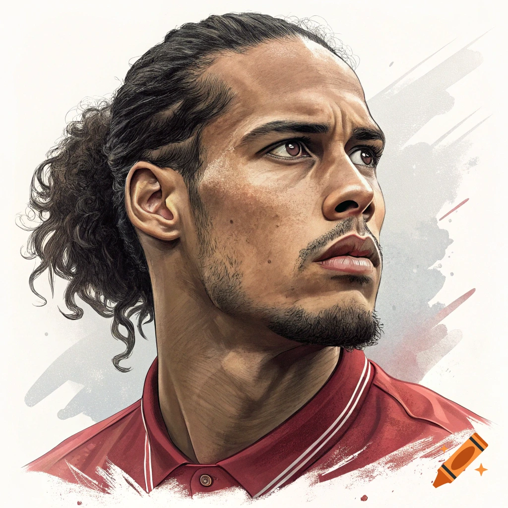 Illustrative portrait of Virgil van Dijk looking up on Craiyon
