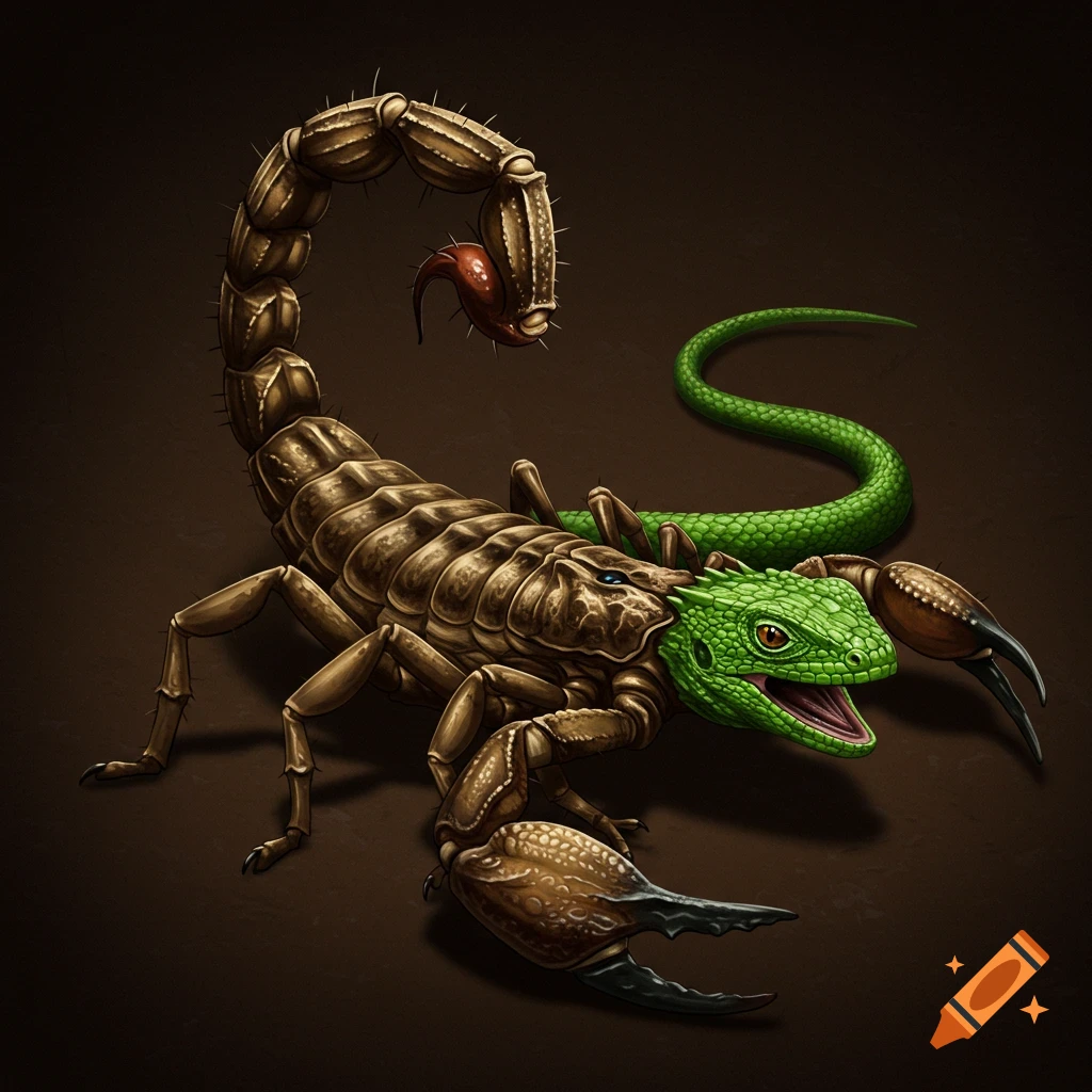 Illustration of a hybrid scorpion and lizard creature on Craiyon