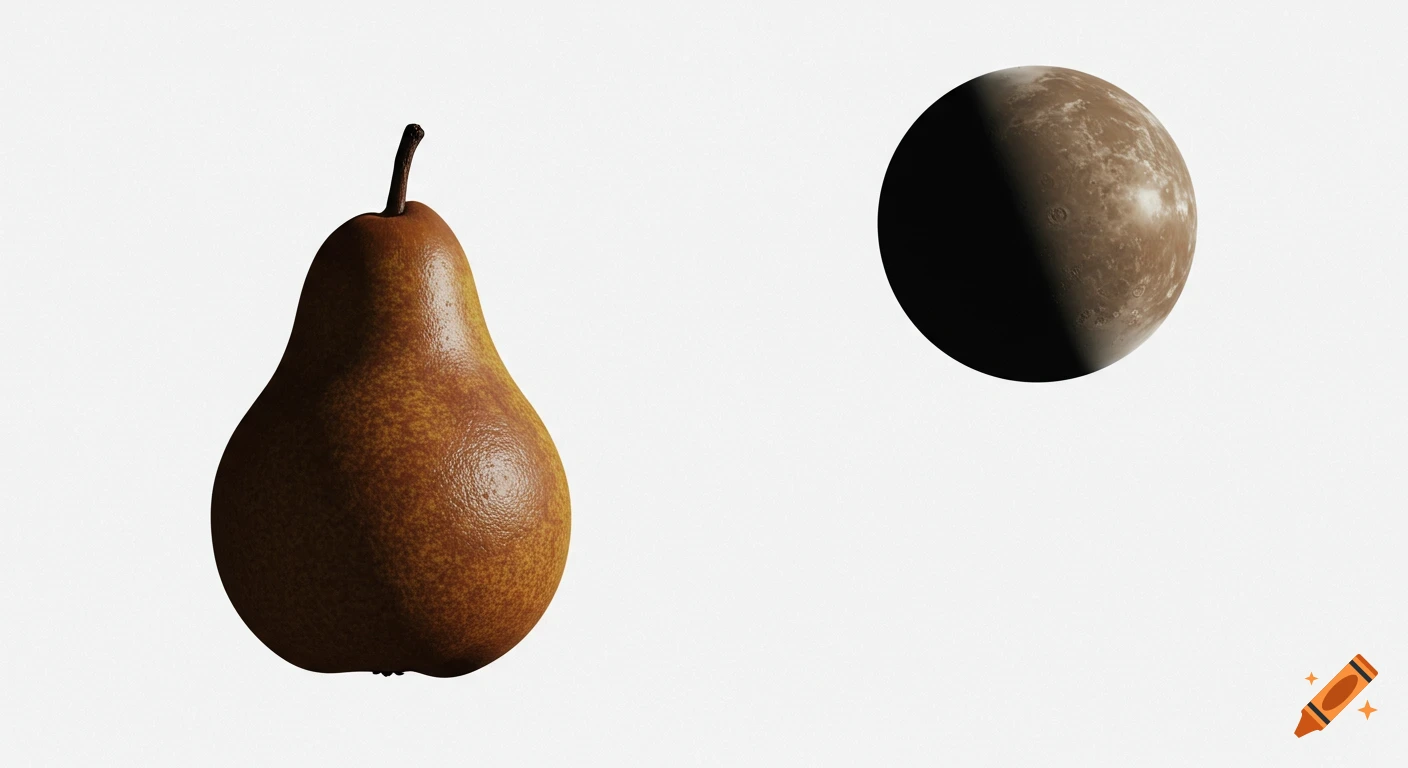 A pear floating near a planet on a white background. on Craiyon