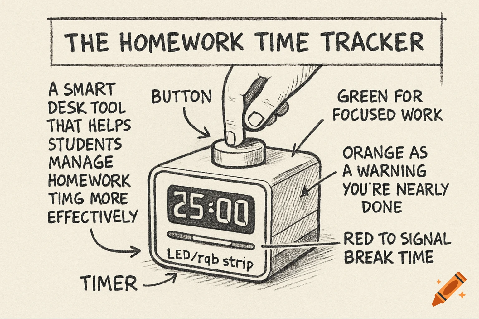 Sketch illustration of a homework time tracker with labels pointing to ...