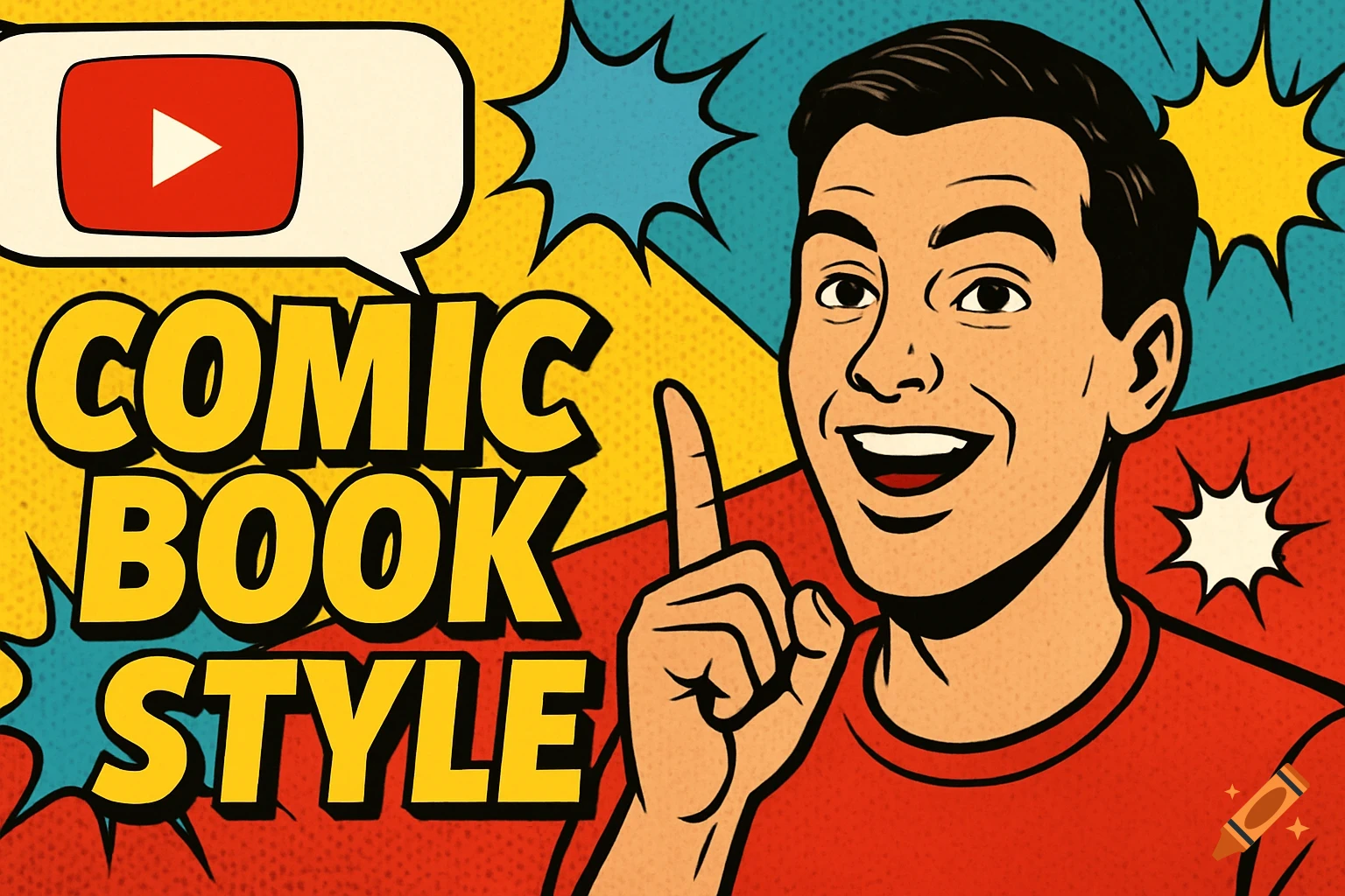 Comic book style image of a man pointing, with 'COMIC BOOK STYLE' text ...