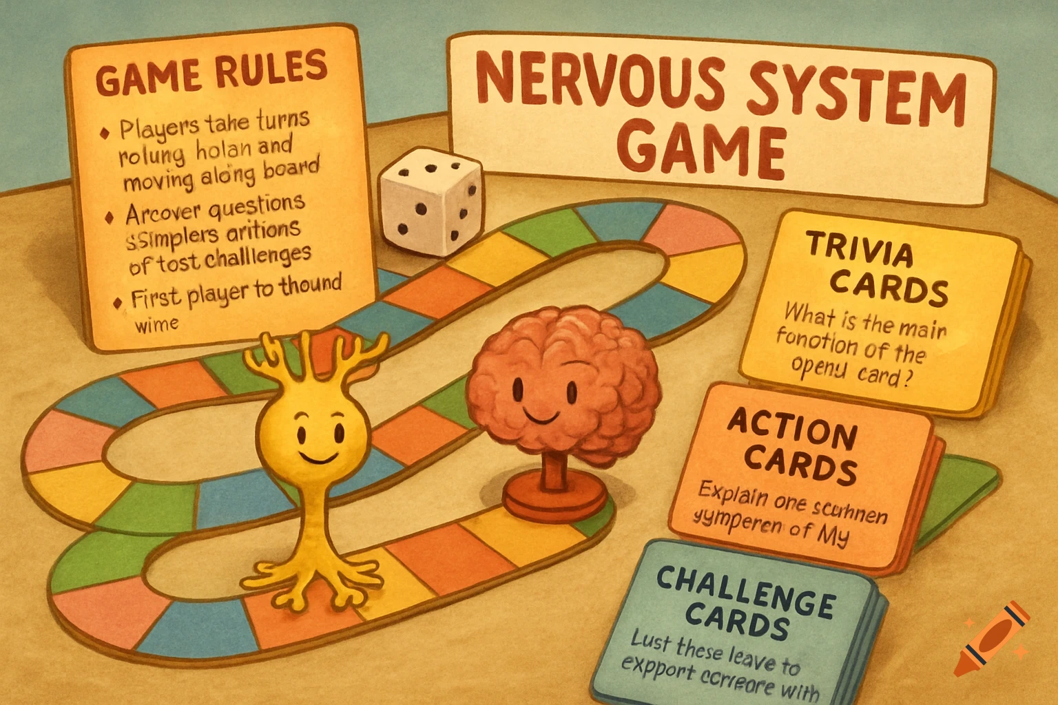 Cartoon illustration of a nervous system themed board game with brain ...